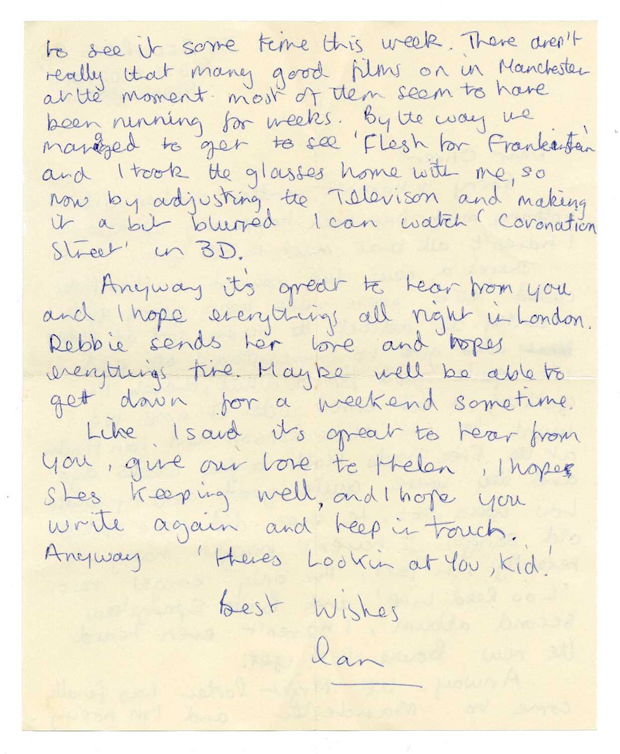 Lot 157 - Ian & Debbie Curtis Handwritten & Signed