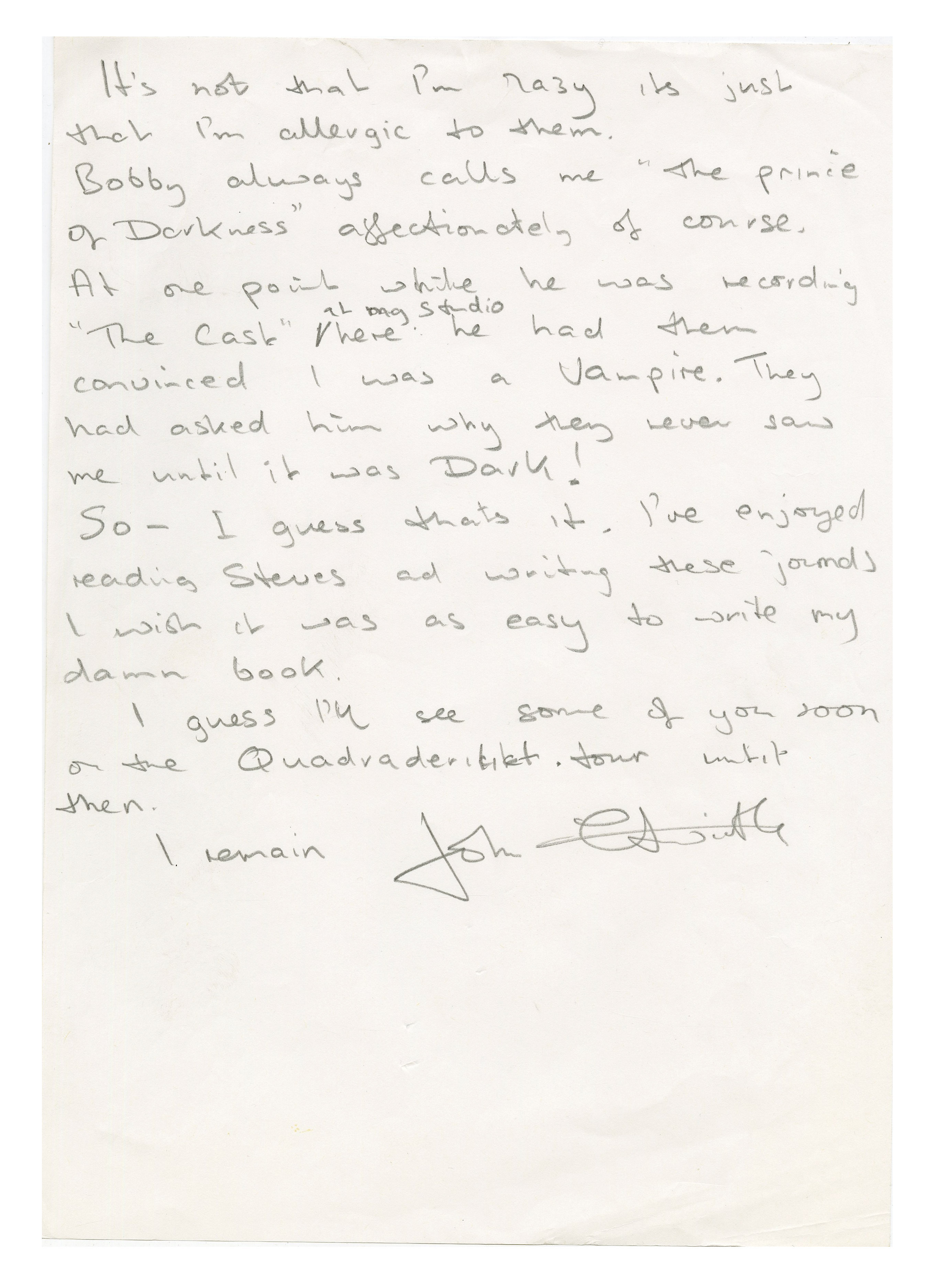 Lot 385 - John Entwistle Handwritten Diary Entry (UK)