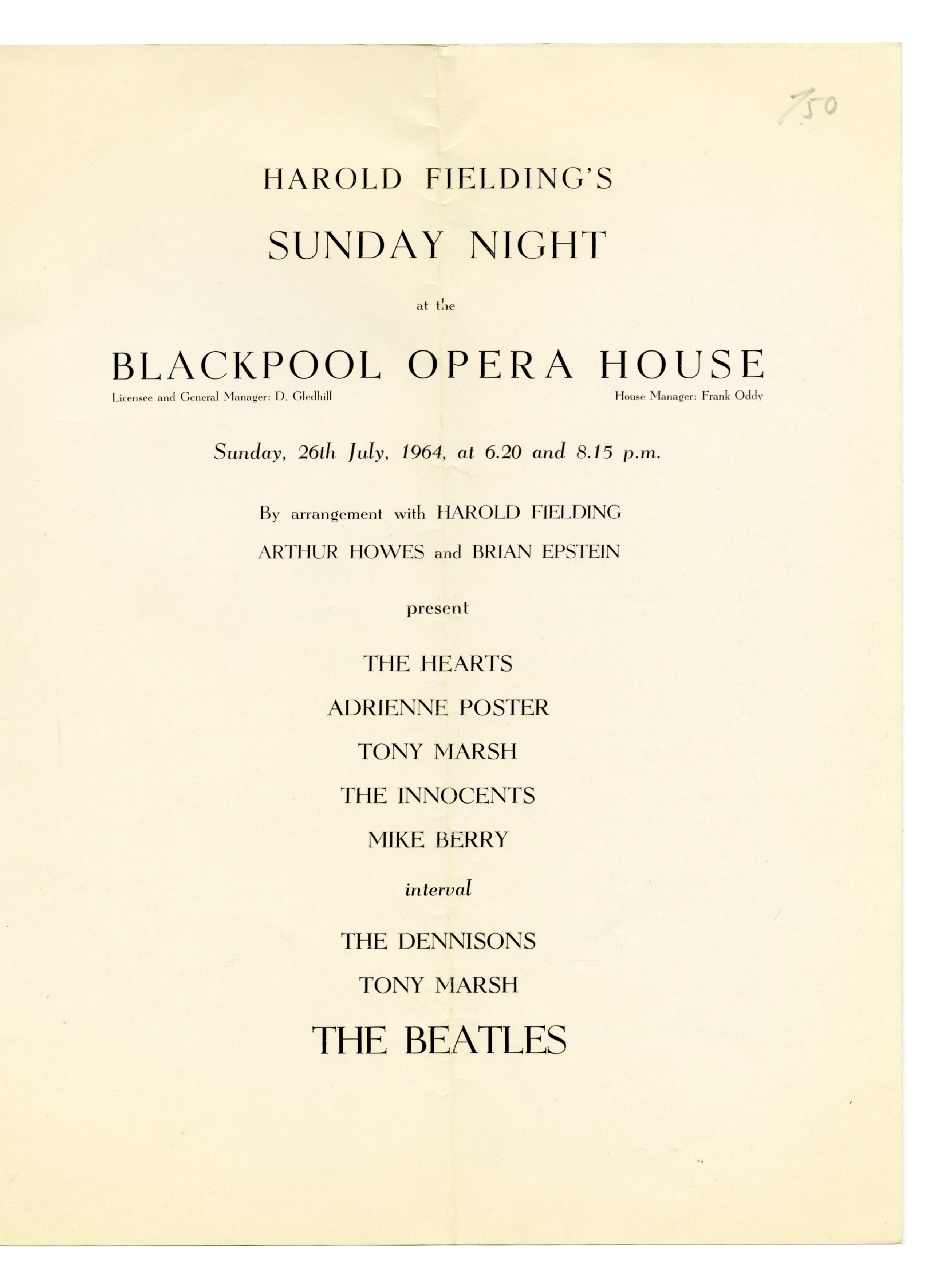 Lot 106 - The Beatles July 1964 Blackpool Opera House