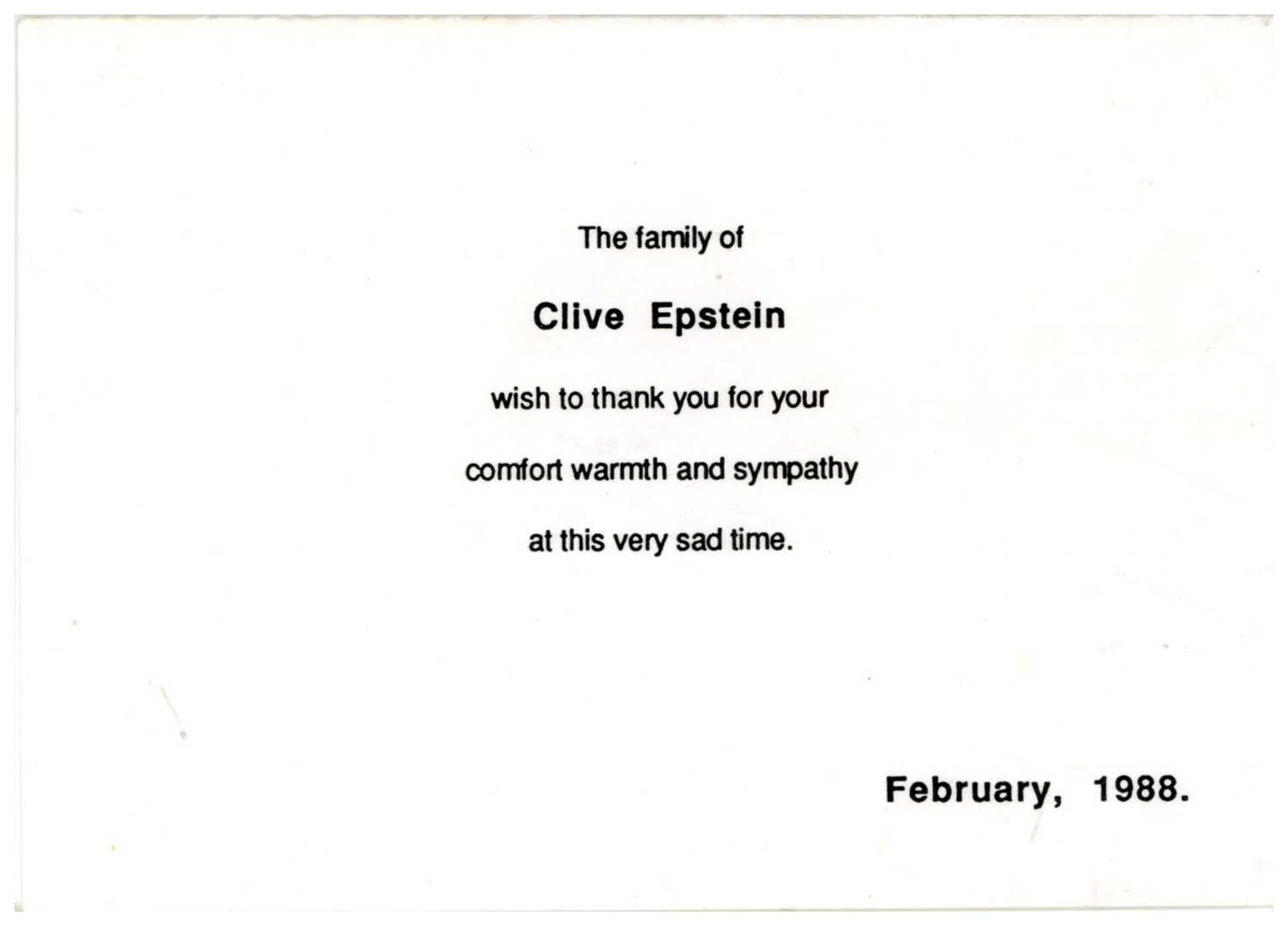 Lot 130 - Queenie Epstein 1988 Handwritten Sympathy