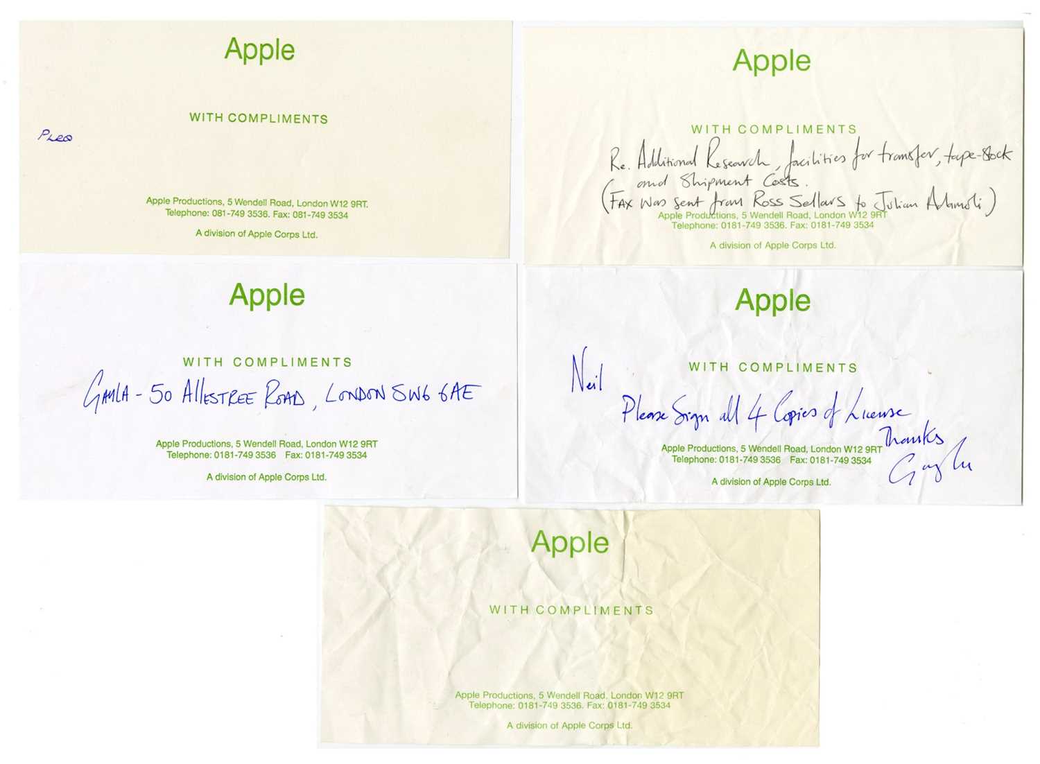 Lot 13 - Apple Productions 1990s Used Compliments