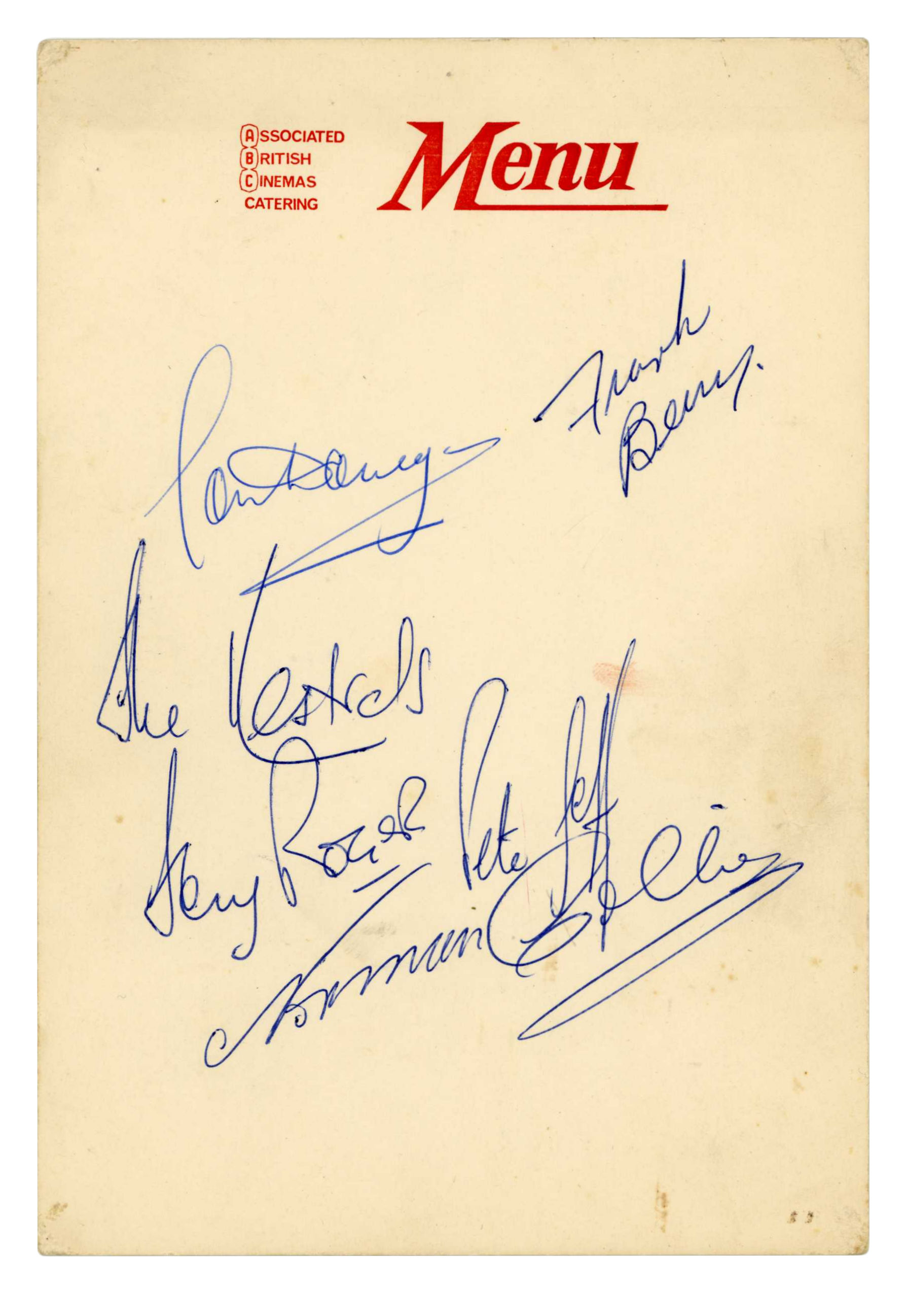 Lot 112 - The Beatles 1963 Autographs ABC Cinema Menu