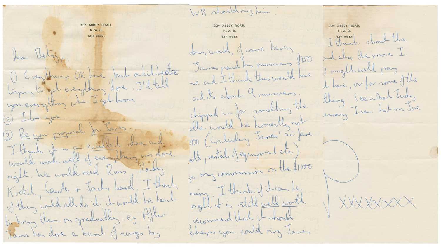 Lot 332 - Peter Asher Handwritten Letter To His Wife