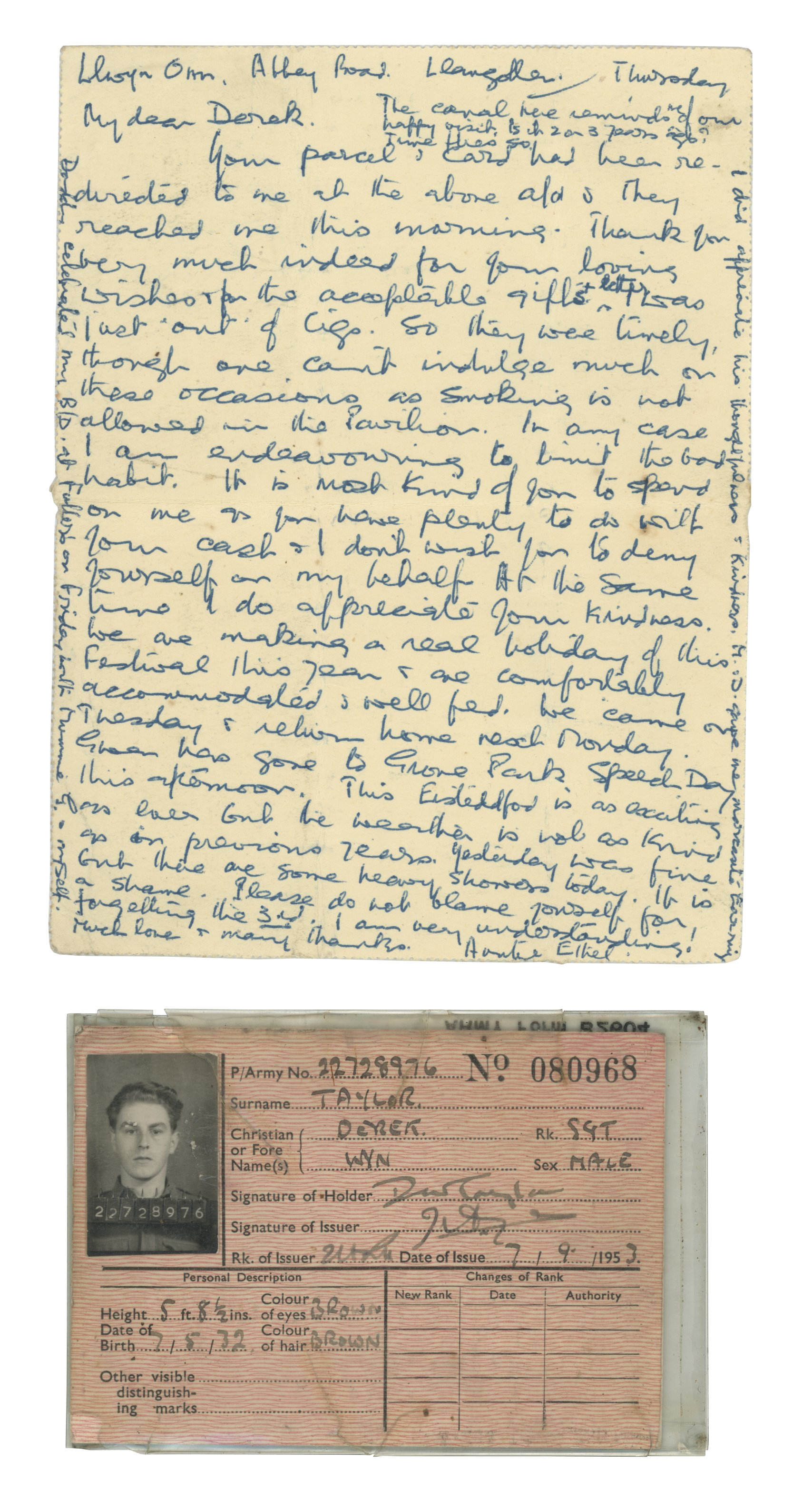 Lot 377 - Derek Taylor British Army Identity Card And